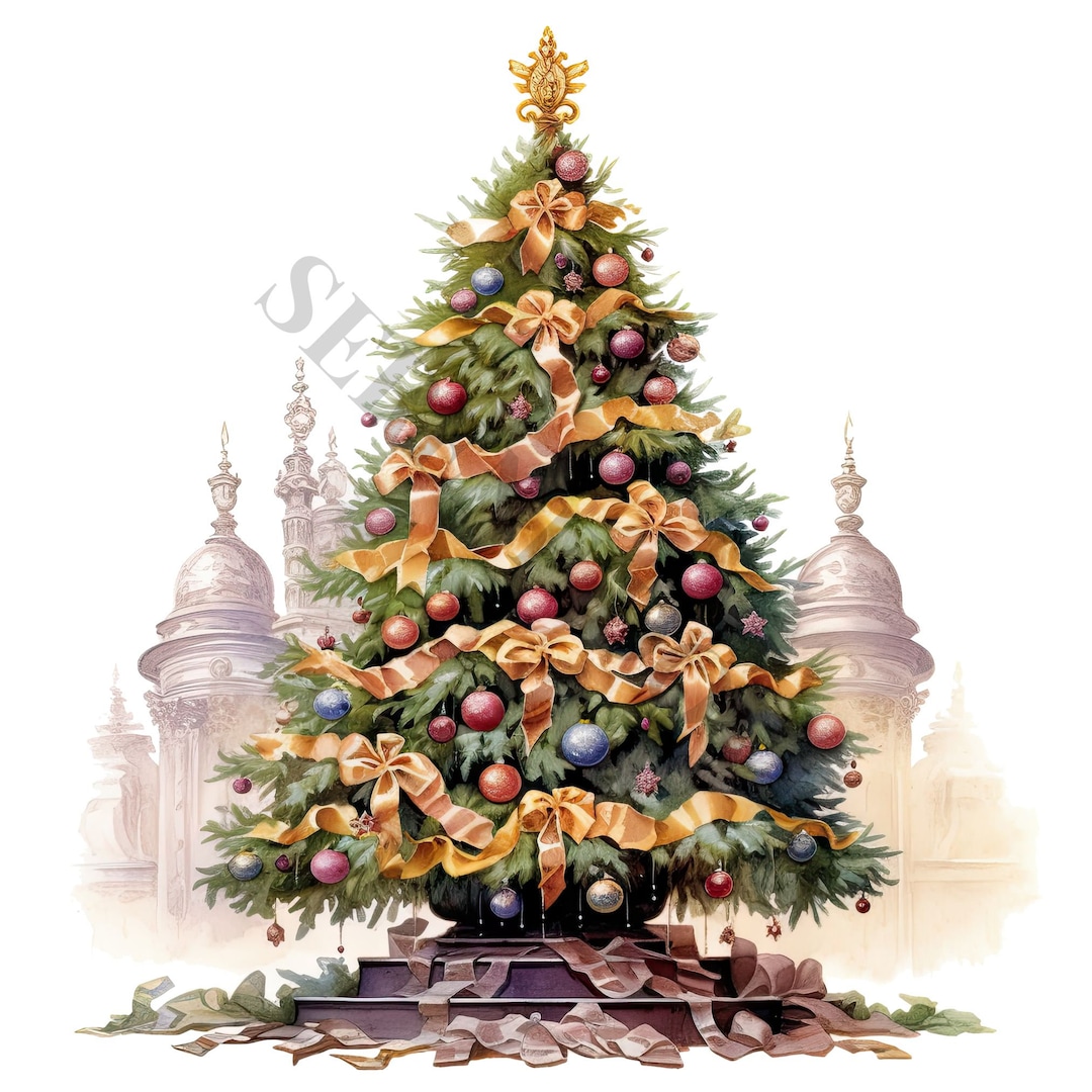 Vintage Christmas Tree Clipart - 12 High Quality Pngs, Digital Paper ...