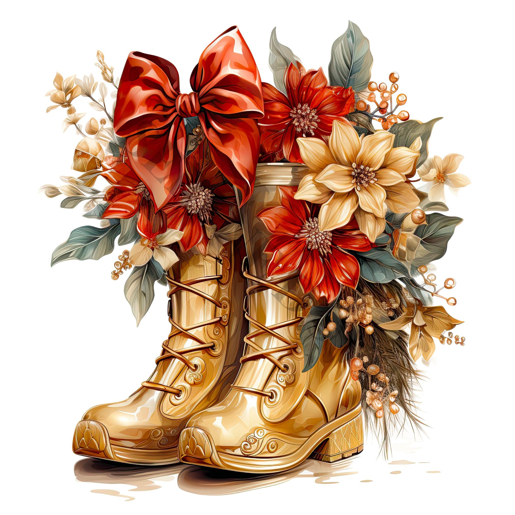 Golden Christmas Boots Clipart 12 High Quality Pngs Digital - Etsy