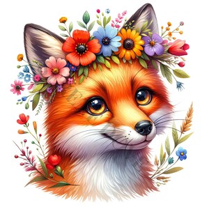 Fox and Flowers Clipart - 17 High Quality Pngs, Digital Download, Card ...