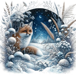 Winter Fox Clipart - 15 High Quality Pngs, Digital Download, Card ...