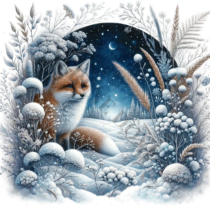 Winter Fox Clipart - 15 High Quality Pngs, Digital Download, Card ...