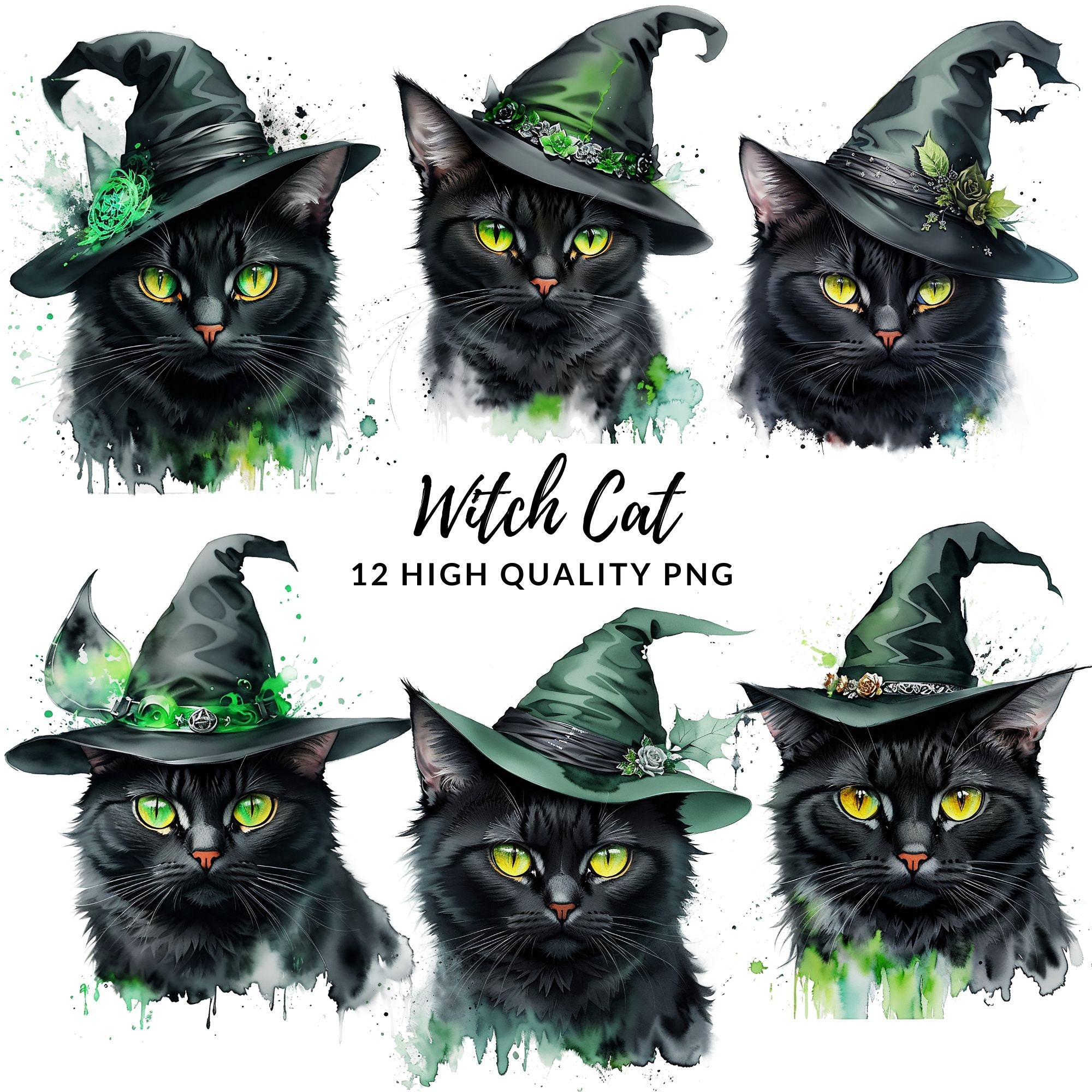Witch Cat Clipart – Halloween PNG Graphics, Digital Download - Etsy
