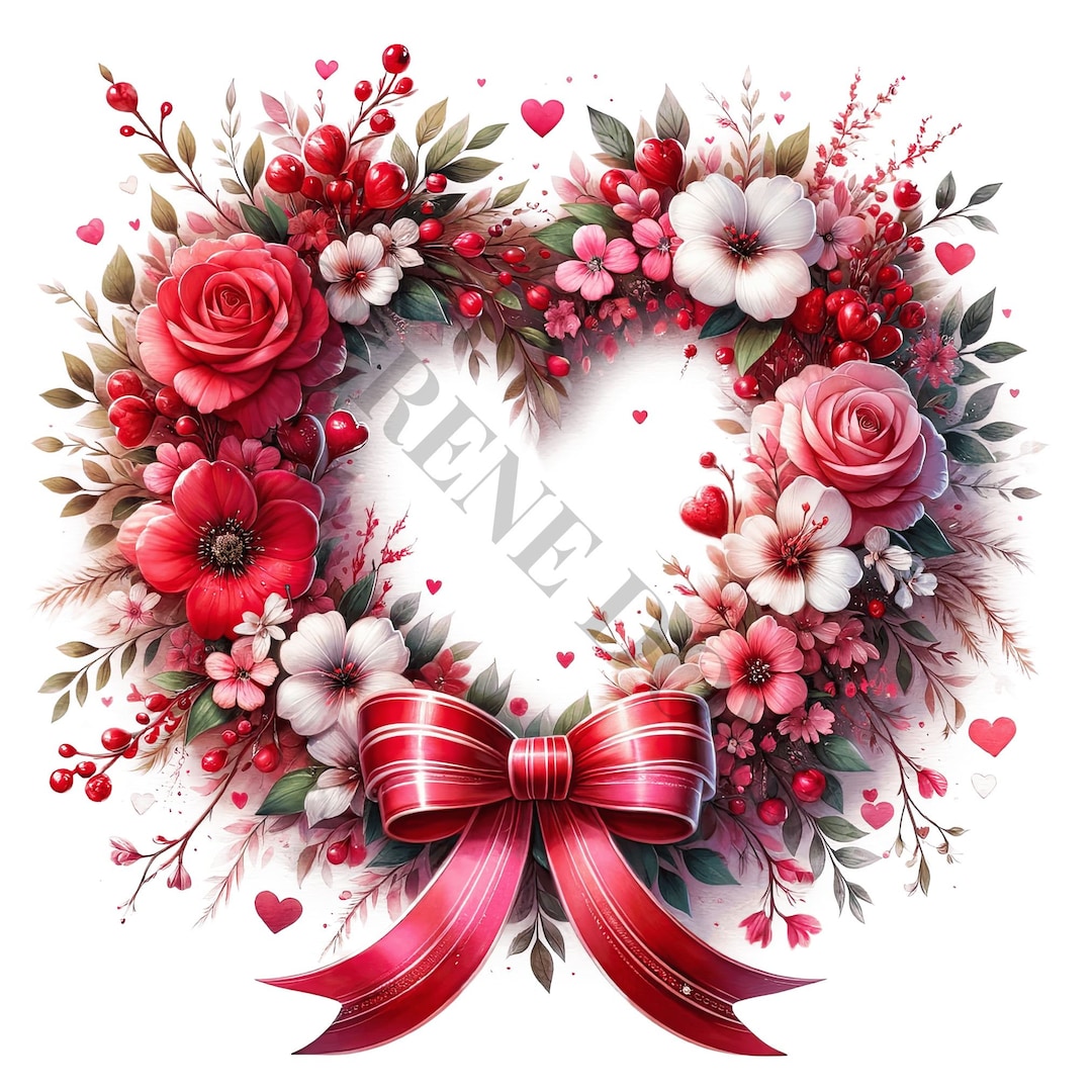Floral Heart Wreath Clipart - 12 High Quality Pngs, Memory Book, Junk ...