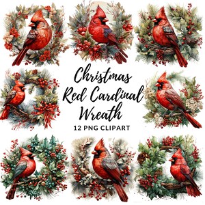 Christmas Red Cardinal Wreath Clipart - 12 High Quality Pngs, Memory ...