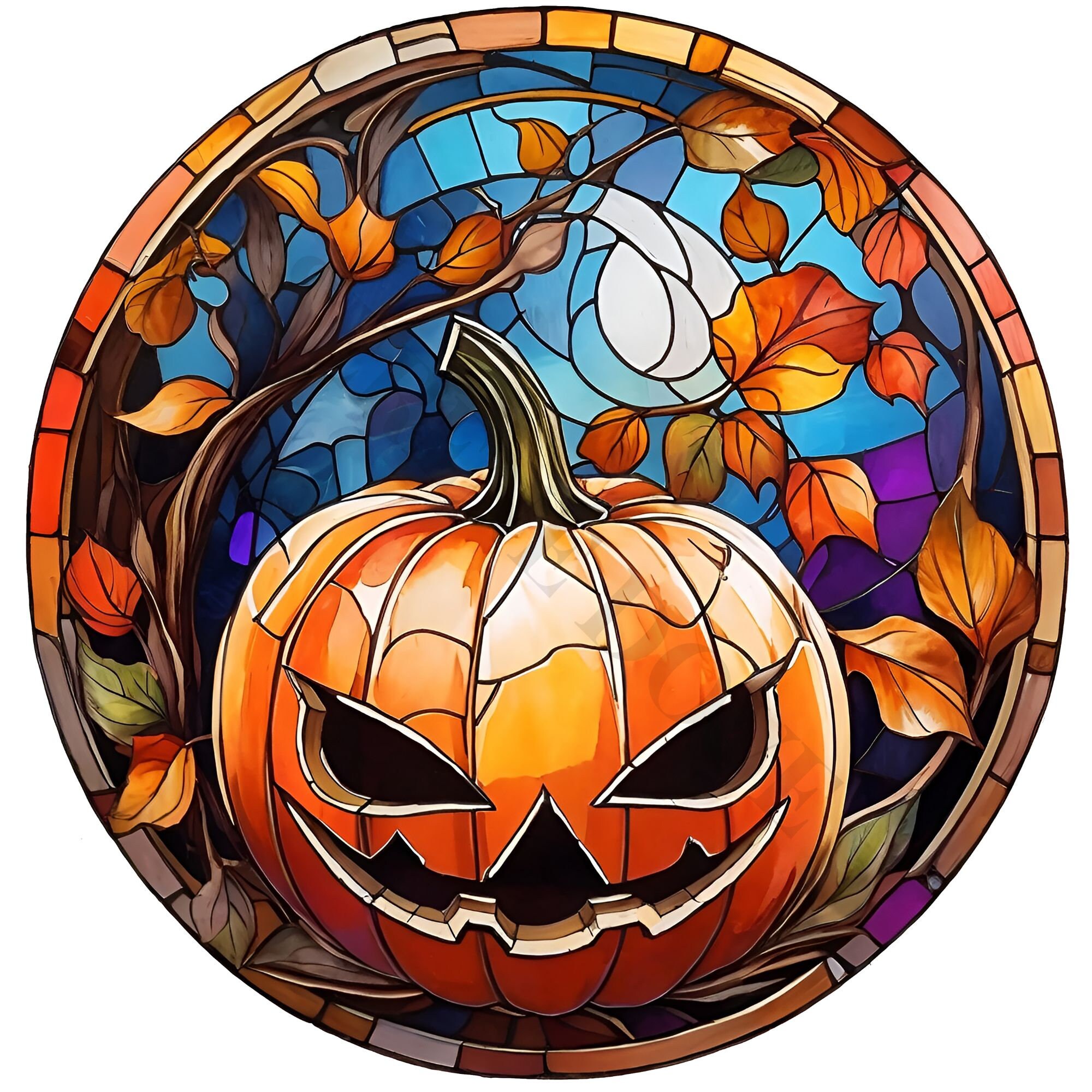 Stained Glass Pumpkin Clipart 12 High Quality Pngs Digital - Etsy