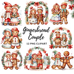 Gingerbread Couple Clipart - 12 High Quality Pngs, Digital Download ...