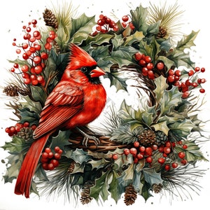 Christmas Red Cardinal Wreath Clipart - 12 High Quality Pngs, Memory ...