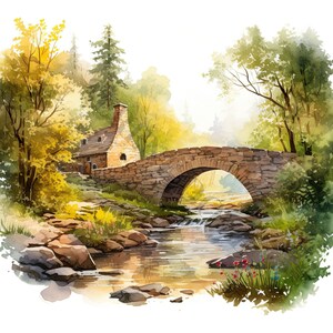 Bridge Over the Stream Watercolor Clipart - 14 High Quality Jpgs ...