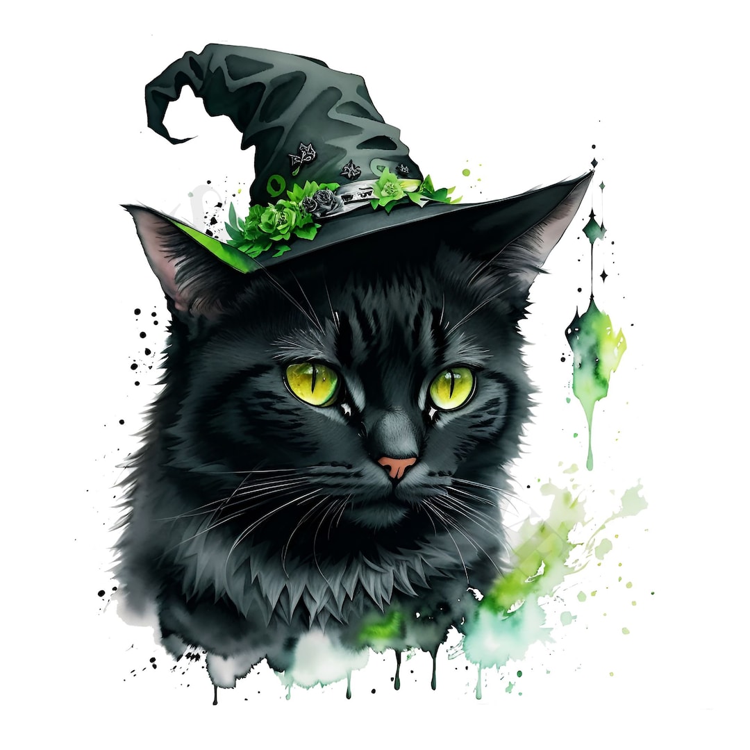 Witch Cat Clipart - 12 High Quality Pngs, Digital Download, Card Making ...