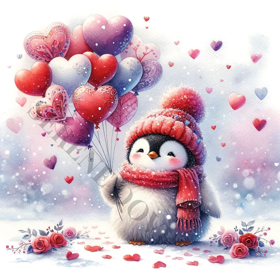 Winter Love Penguin Clipart - 12 High Quality Pngs, Memory Book, Junk ...