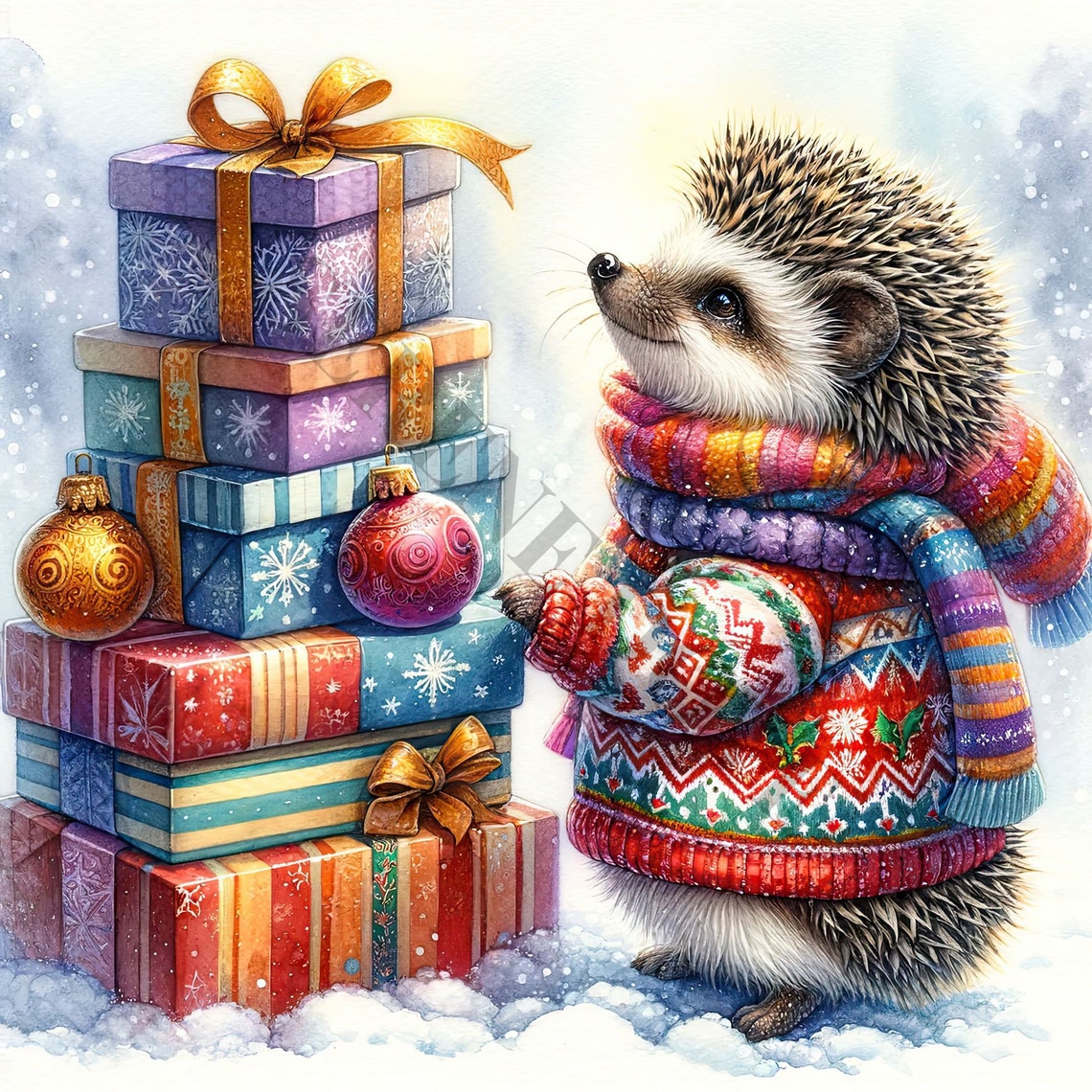 Watercolor Christmas Hedgehog Clipart - 15 High Quality Jpgs, Digital ...