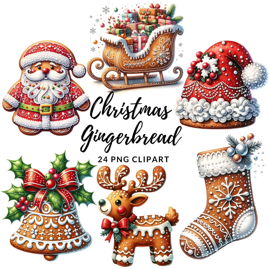 Christmas Gingerbread Clipart - 24 High Quality Pngs, Memory Book, Junk ...