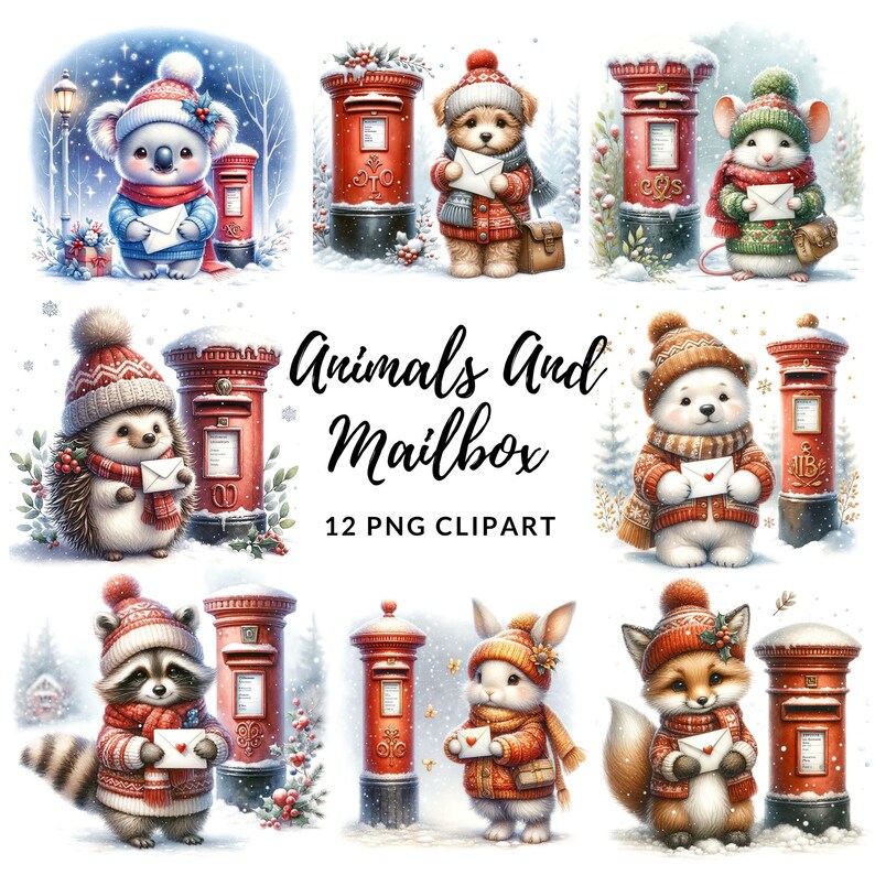 Watercolor Animals and Mailbox Clipart: 12 Pngs for Junk Journals ...
