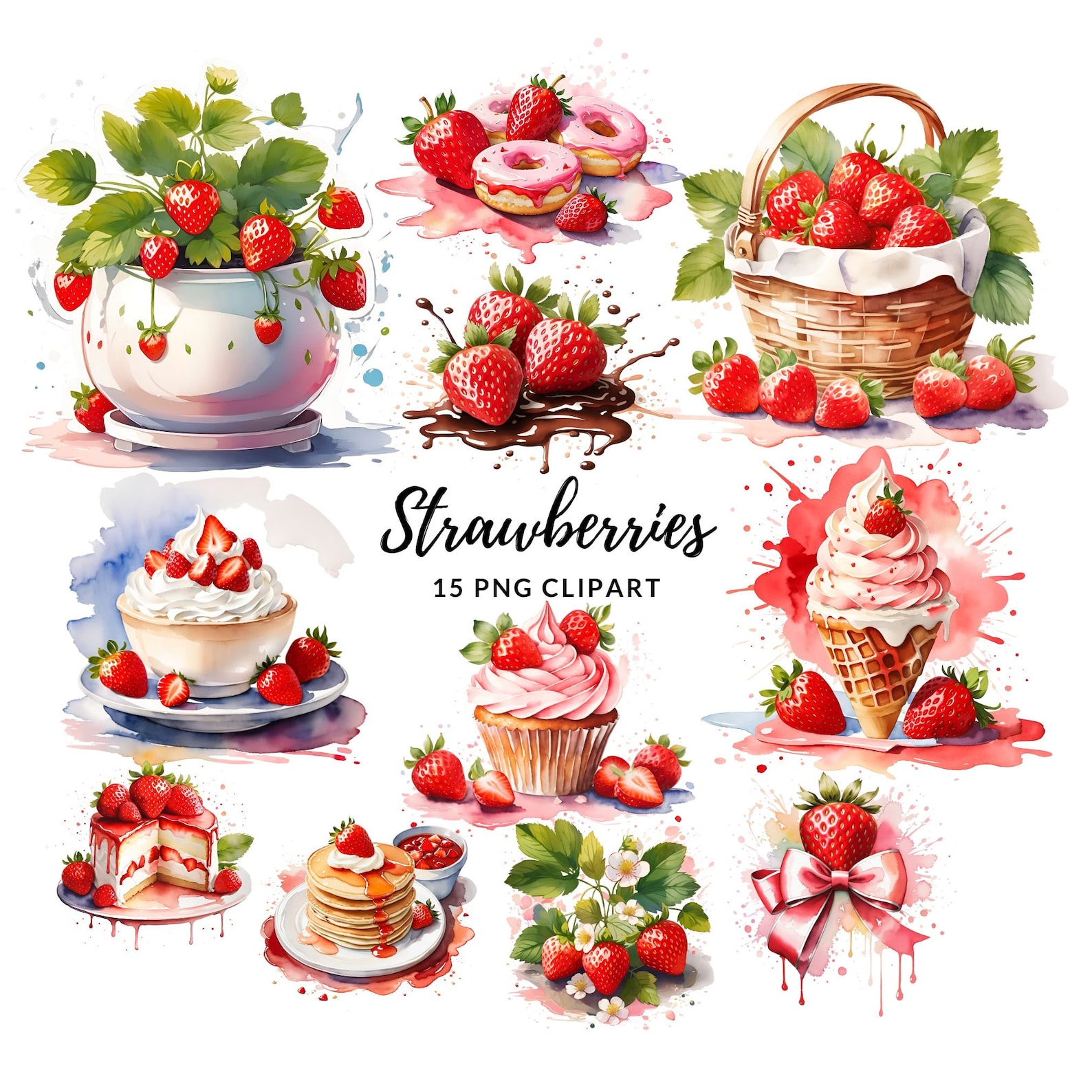Strawberries Clipart High Quality Watercolor Pngs Digital - Etsy