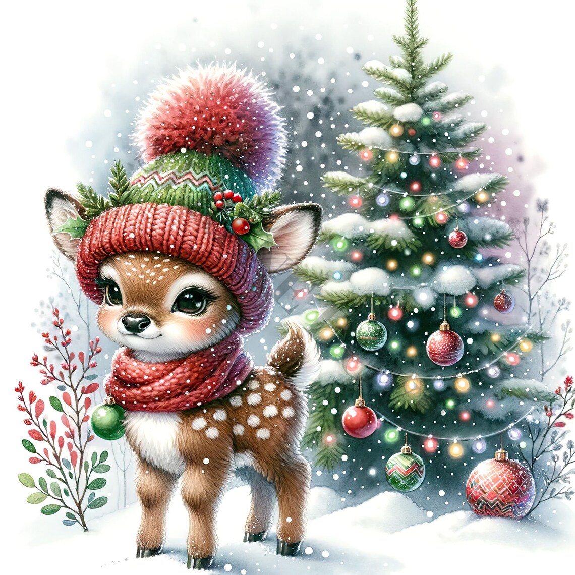 Clipart Noël faon - 15 fichiers PNG/JPG de haute qualité, créations en ...