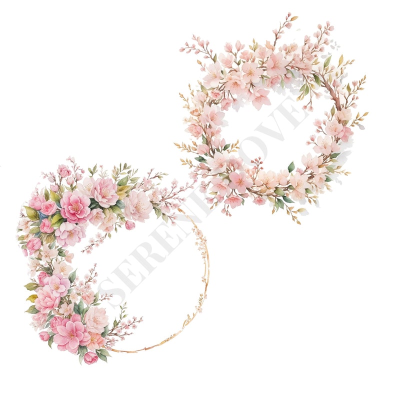Cherry Blossom Wreath - Digital Download, Card Making, Mixed Media ...