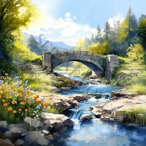 Bridge Over the Stream Watercolor Clipart - 14 High Quality Jpgs ...