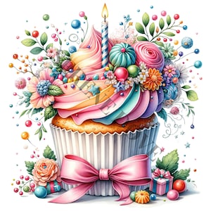 Birthday Cupcake Clipart - 16 High Quality Pngs, Memory Book, Junk ...