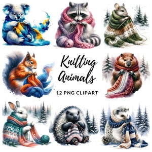 Knitting Animals Clipart - 12 High Quality Pngs, Memory Book, Junk ...