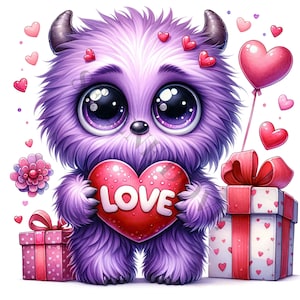 Cute Valentines Monster Clipart - 14 High Quality PNG, Memory Book ...