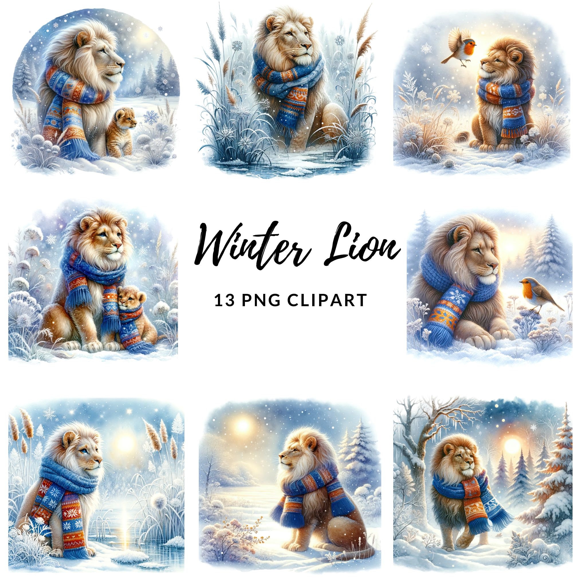 Winter Lion Clipart - 13 High Quality Pngs, Memory Books, Junk Journals ...
