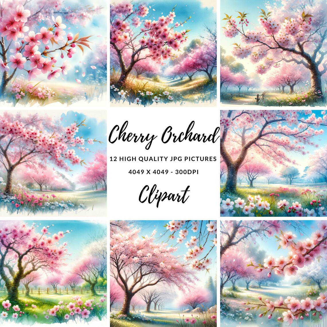 Cherry Orchard Clipart - 12 High Quality Jpgs, Digital Paper Crafting ...