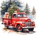 Red Christmas Truck Clipart - High Quality 12 Pngs, Watercolor Clipart ...
