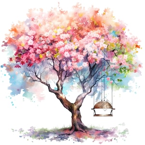 Spring Tree Swing Clipart - 14 High Quality Pngs, Digital Planner, Junk ...
