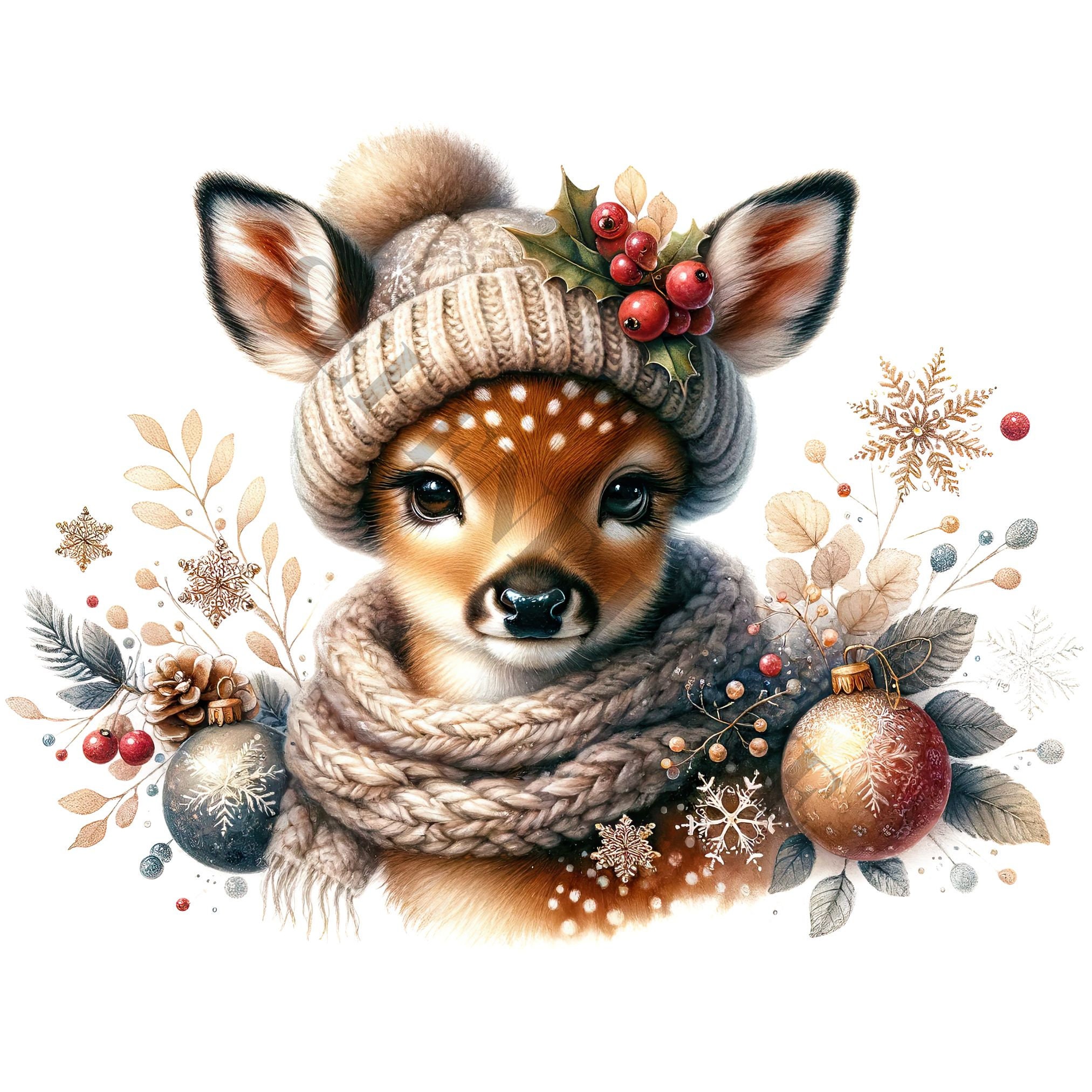 Christmas Fawn Clipart - 12 High Quality Pngs, Memory Book, Junk ...