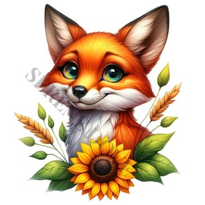 Fox and Flowers Clipart - 17 High Quality Pngs, Digital Download, Card ...