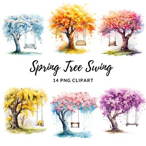 Spring Tree Swing Clipart - 14 High Quality Pngs, Digital Planner, Junk ...