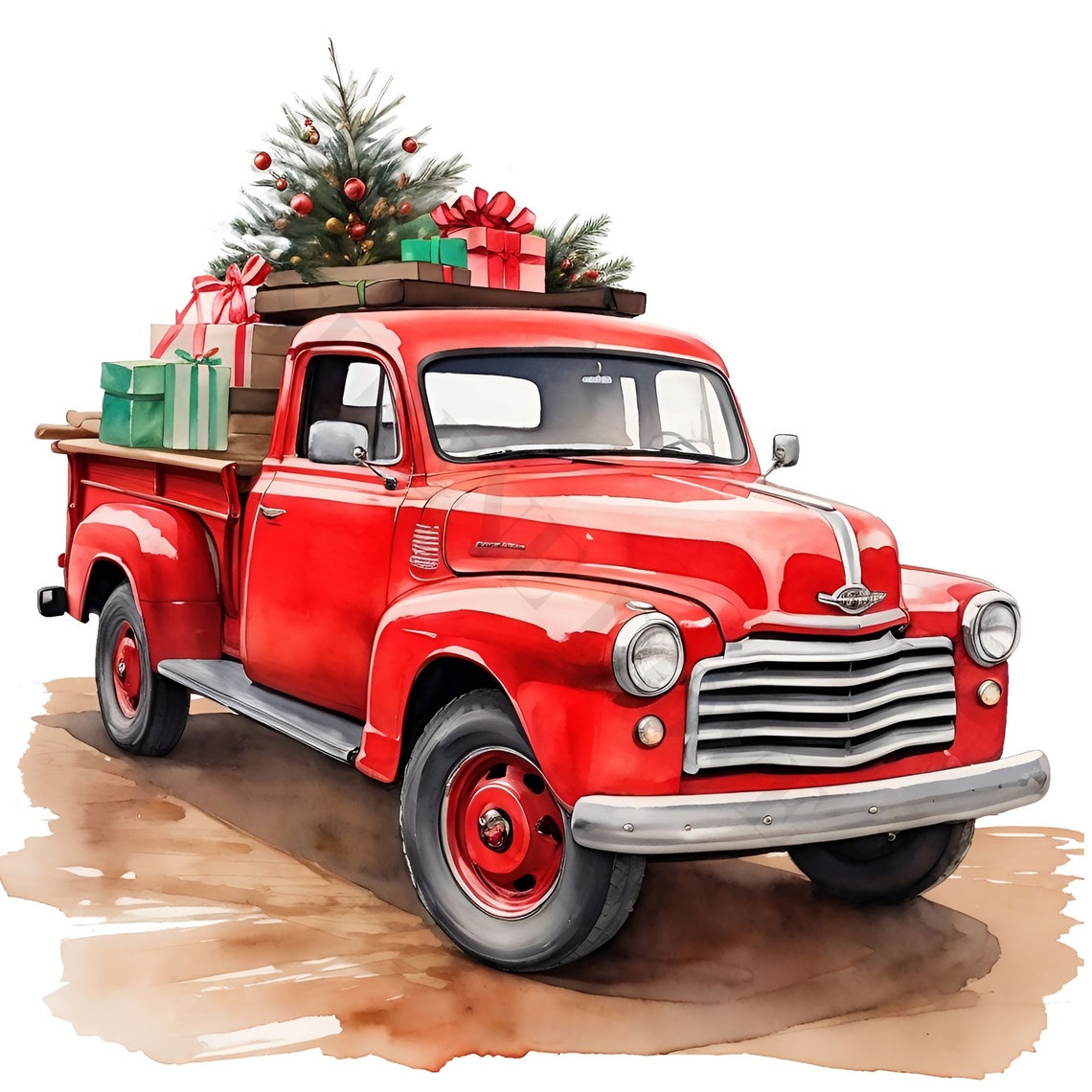 Red Christmas Truck Clipart High Quality 12 Pngs Watercolor - Etsy Canada