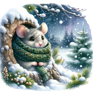 Winter Mouse Clipart - 12 High Quality Pngs, Memory Book, Junk Journals ...