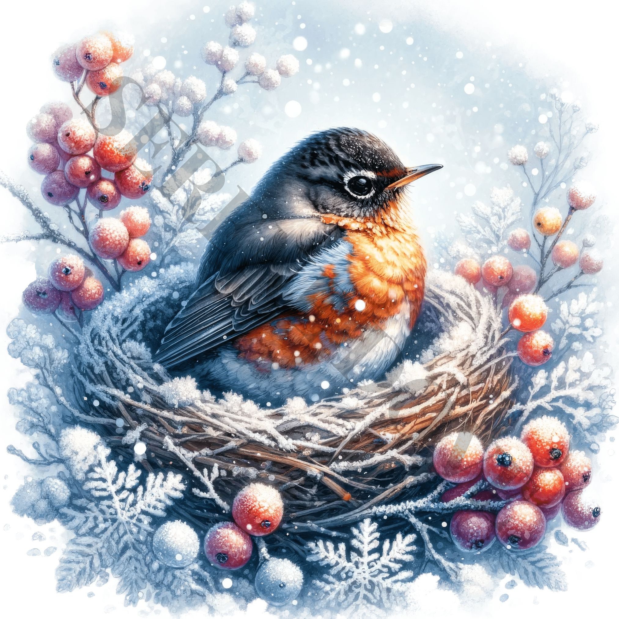 Winter Robin Clipart - 12 High Quality Pngs, Memory Book, Junk Journals ...