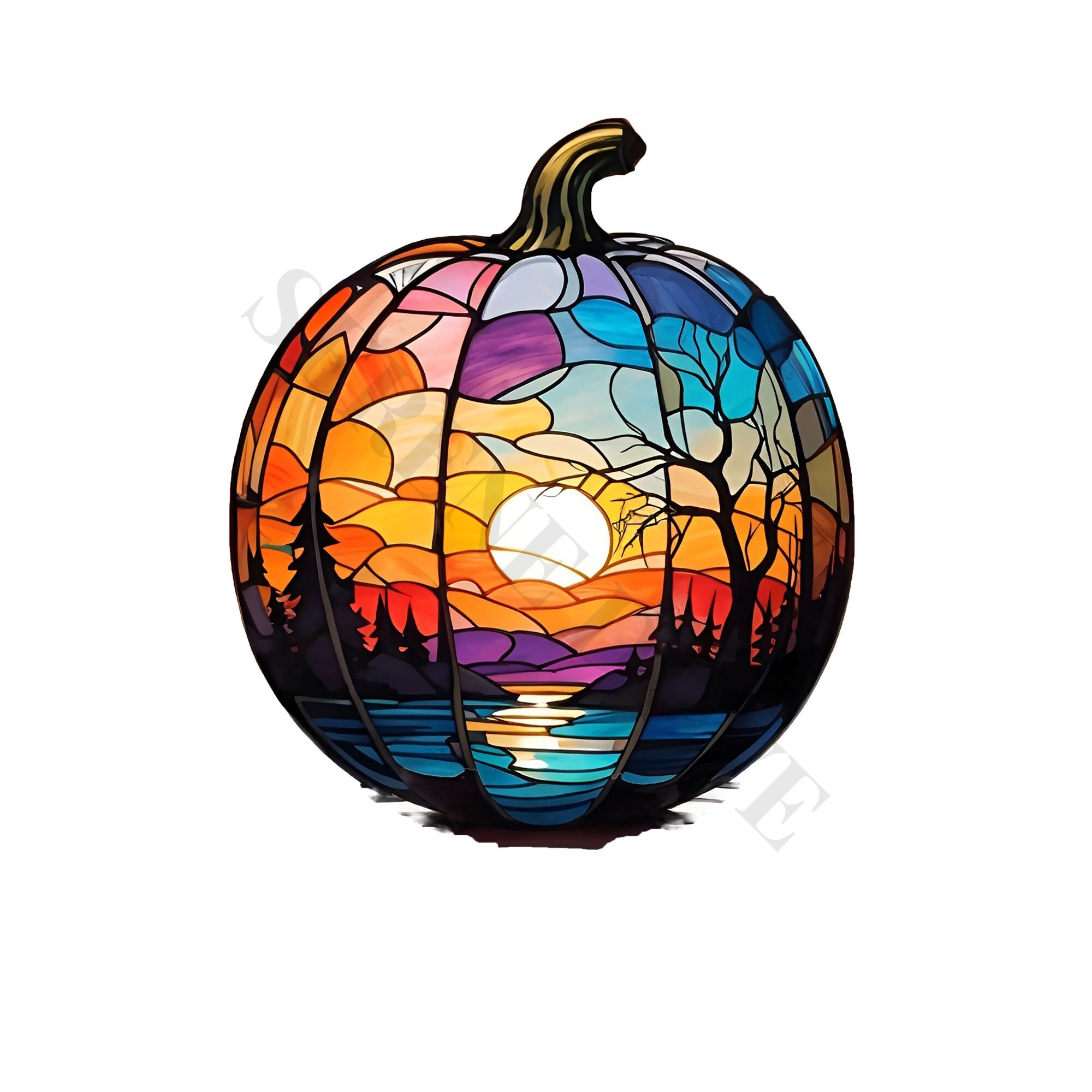Stained Glass Pumpkin Clipart 12 High Quality Pngs Digital - Etsy