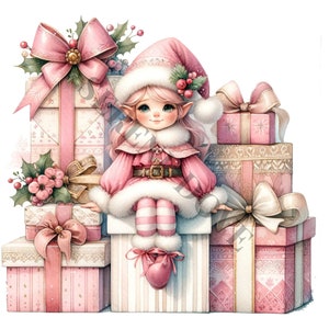 Pink Christmas Elf Clipart - 13 High Quality Pngs, Memory Book, Junk ...
