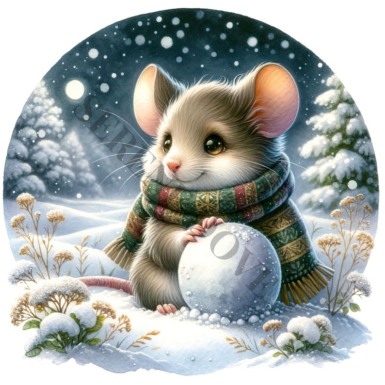 Winter Mouse Clipart - 12 High Quality Pngs, Memory Book, Junk Journals ...