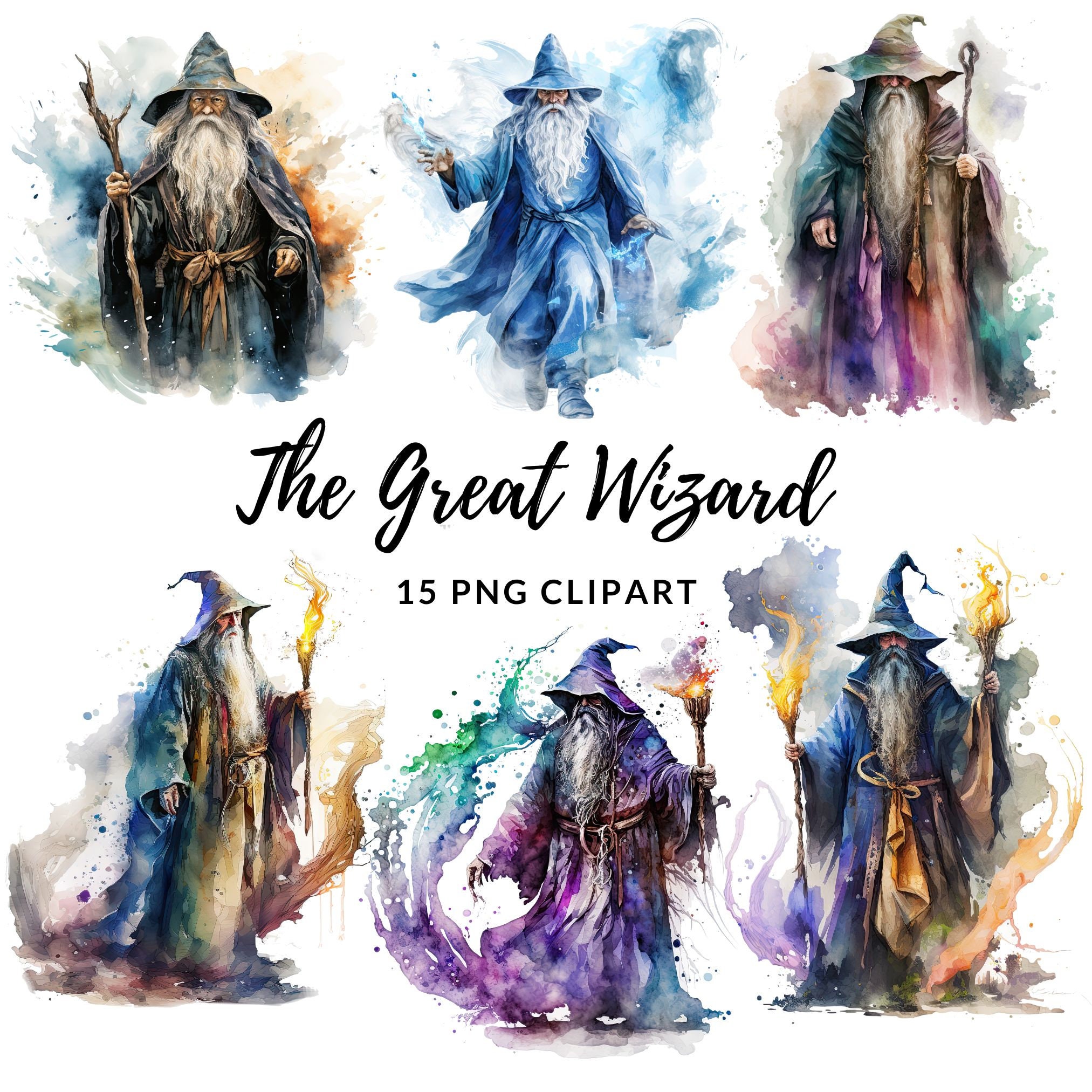 The Great Wizard Clipart 15 High Quality Pngs Digital - Etsy