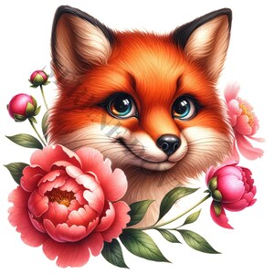 Fox and Flowers Clipart - 17 High Quality Pngs, Digital Download, Card ...