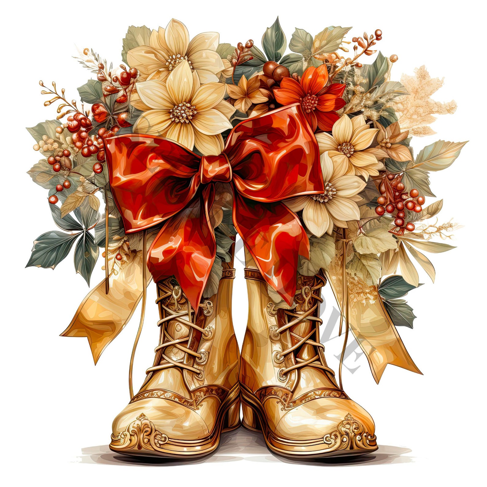 Golden Christmas Boots Clipart 12 High Quality Pngs Digital - Etsy