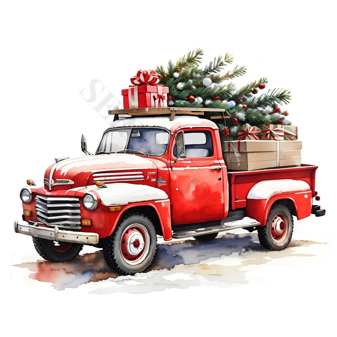 Red Christmas Truck Clipart High Quality 12 Pngs Watercolor - Etsy Canada