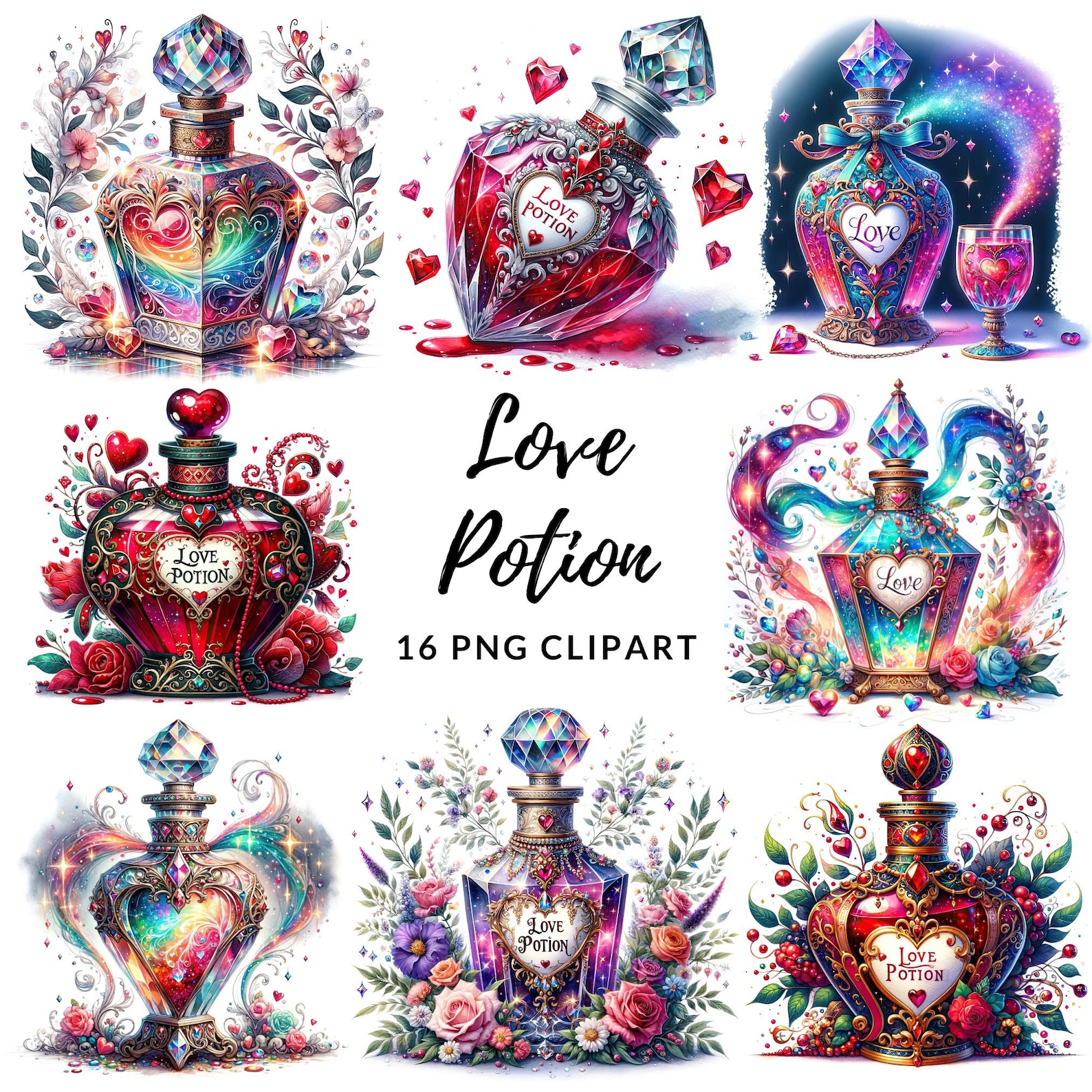 Love Potion Clipart 16 High Quality Pngs, Digital Download, Card Making ...