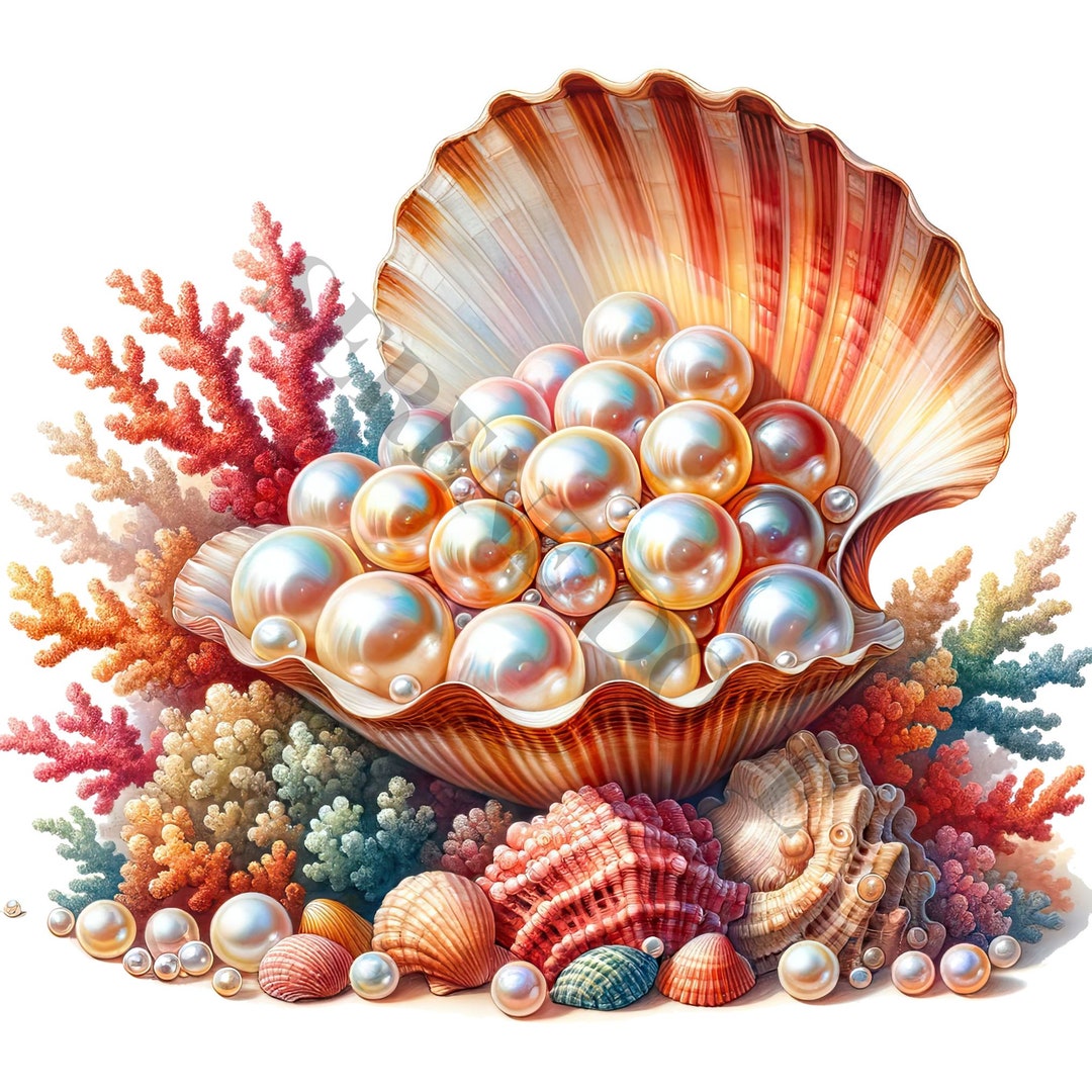 Seashells and Pearls Clipart - 12 High Quality Pngs, Memory Book, Junk ...