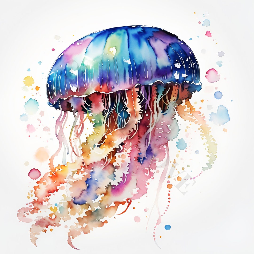 Colourful Jellyfish Clipart - 12 High Quality Jpgs, Watercolor, Digital ...