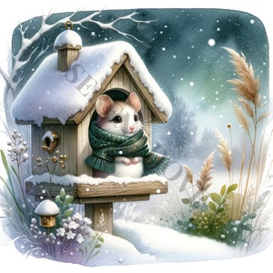 Winter Mouse Clipart - 12 High Quality Pngs, Memory Book, Junk Journals ...