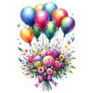Birthday Balloons and Flowers Clipart - 17 High Quality Pngs, Memory Book, Junk Journals ...