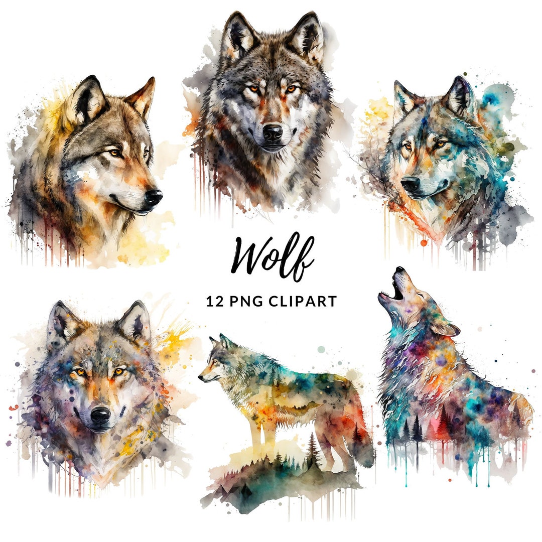 Wolf Clipart 12 High Quality Watercolor Pngs Digital - Etsy