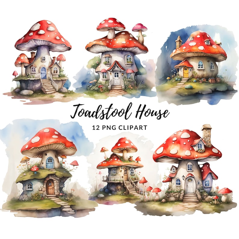 Toadstool House Clipart - 10 High Quality Pngs, Digital Download, Card ...