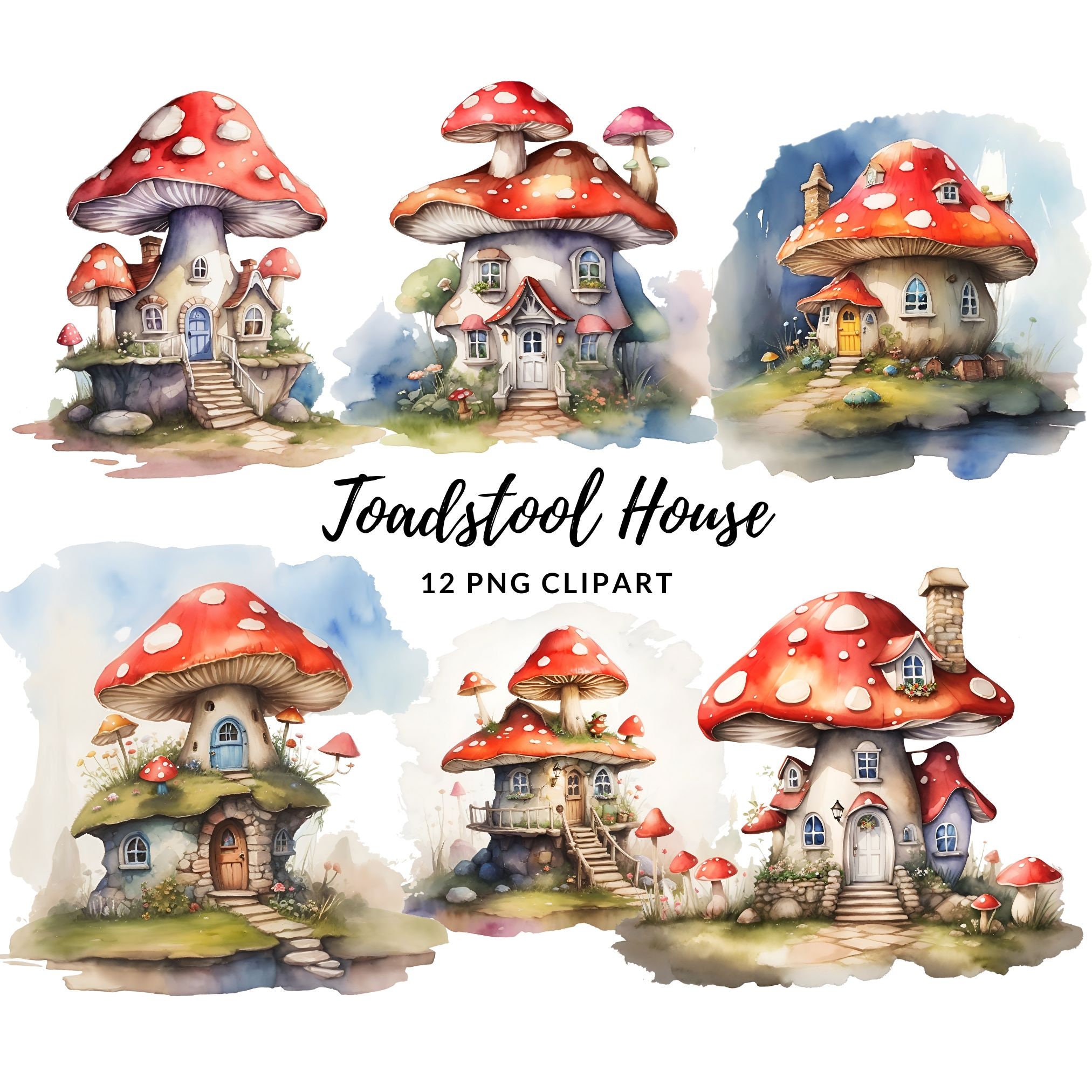 Toadstool House Clipart 10 High Quality Pngs Digital - Etsy