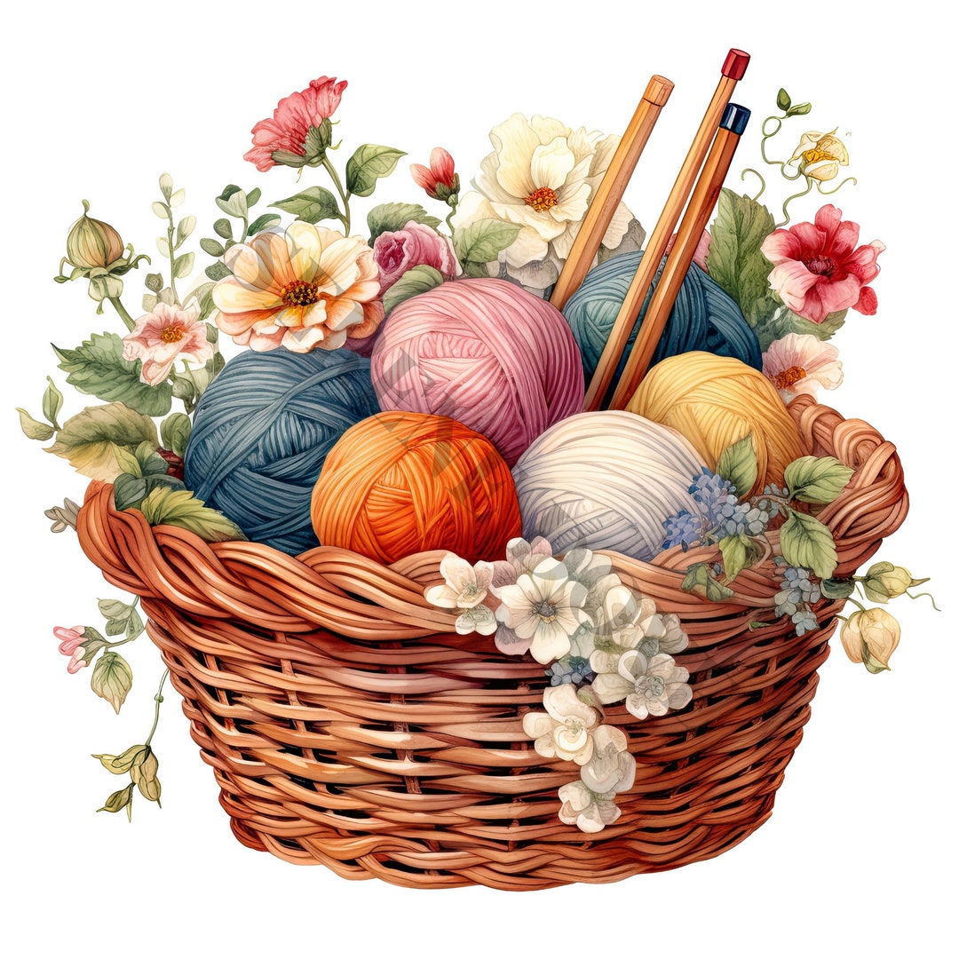 Knitting Basket Clipart - 12 High Quality Pngs, Digital Planner, Junk ...